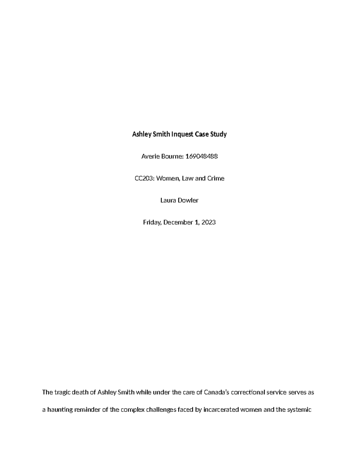 Ashley Smith Inquest Case Study - Ashley Smith Inquest Case Study ...