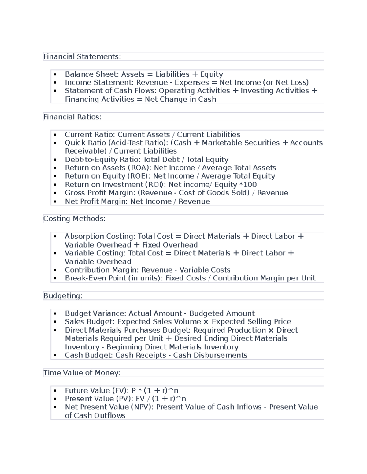 Financial Statements - formulas - Financial Statements: Balance Sheet ...