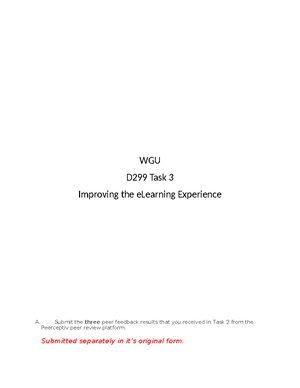 WGU D299 Task 3 - WGU D299 Task 3 - B.) Looking at the quantitative data I received, on a scale ...