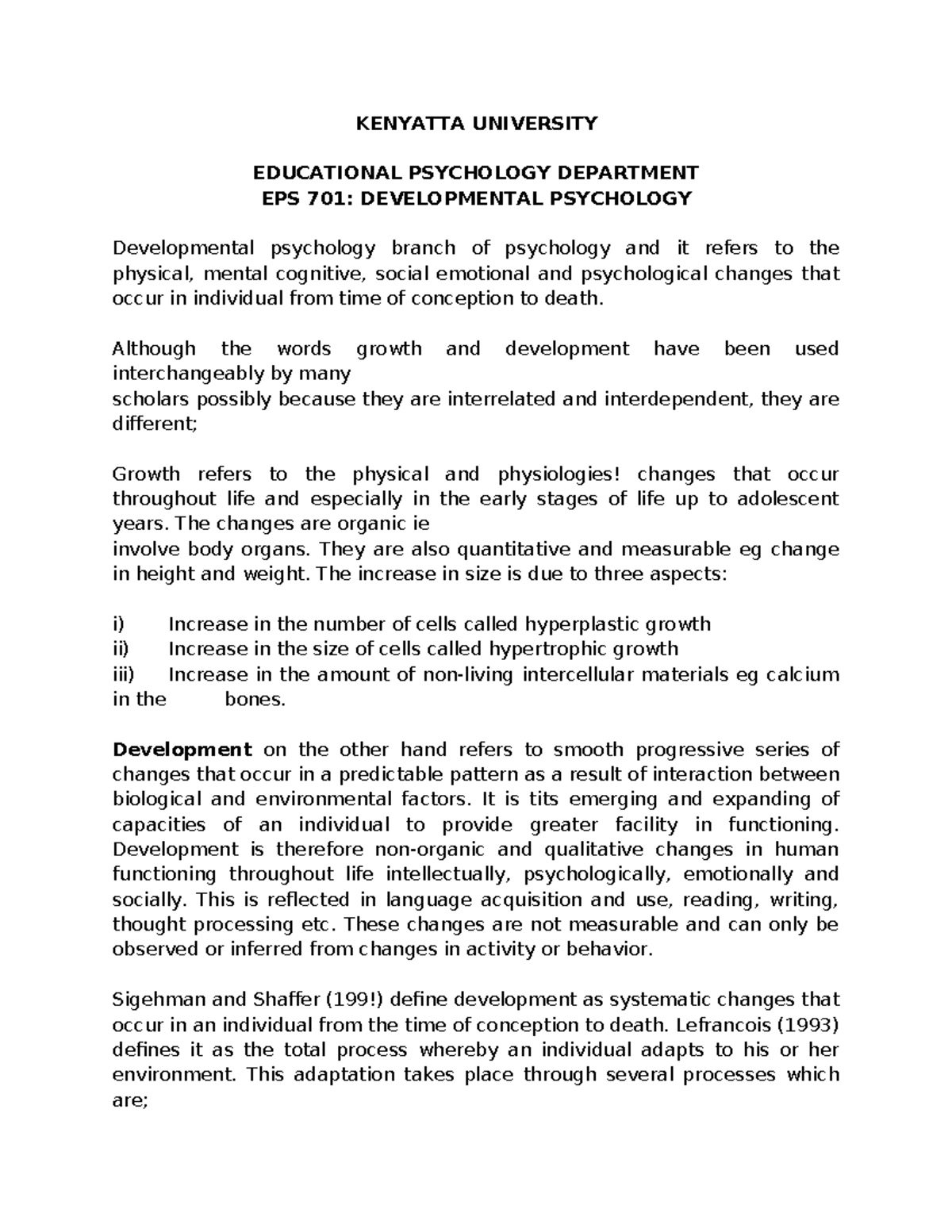 EPS 701- Developmental Psychology - KENYATTA UNIVERSITY EDUCATIONAL ...