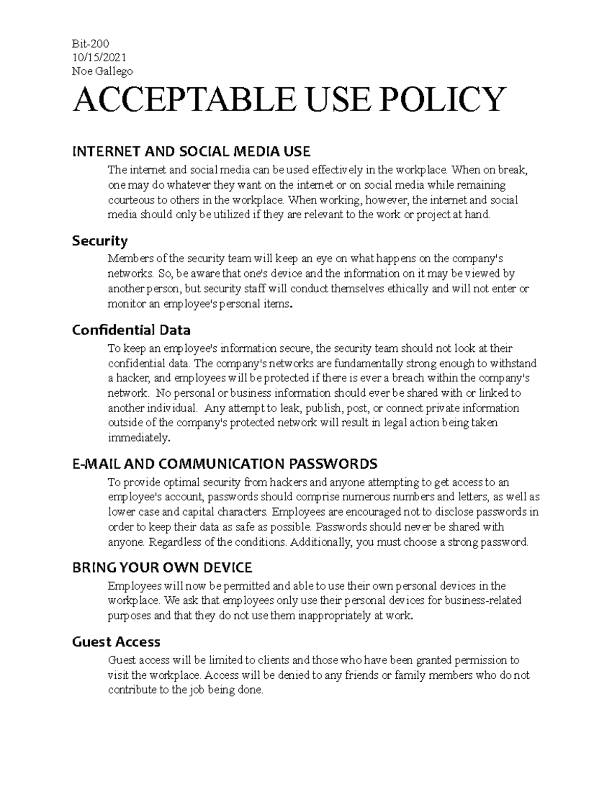 Acceptable USE Policy for bit 200 assignment - BIT-200 - GCU - Studocu