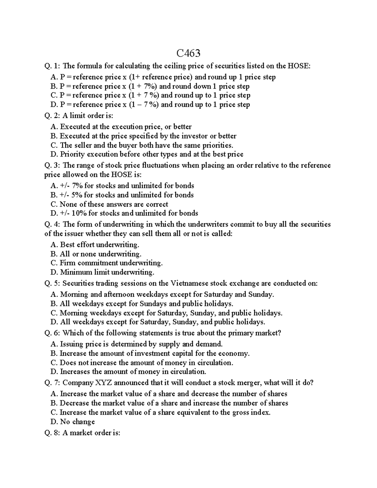 BL - ... - C Q. 1: The formula for calculating the ceiling price of ...