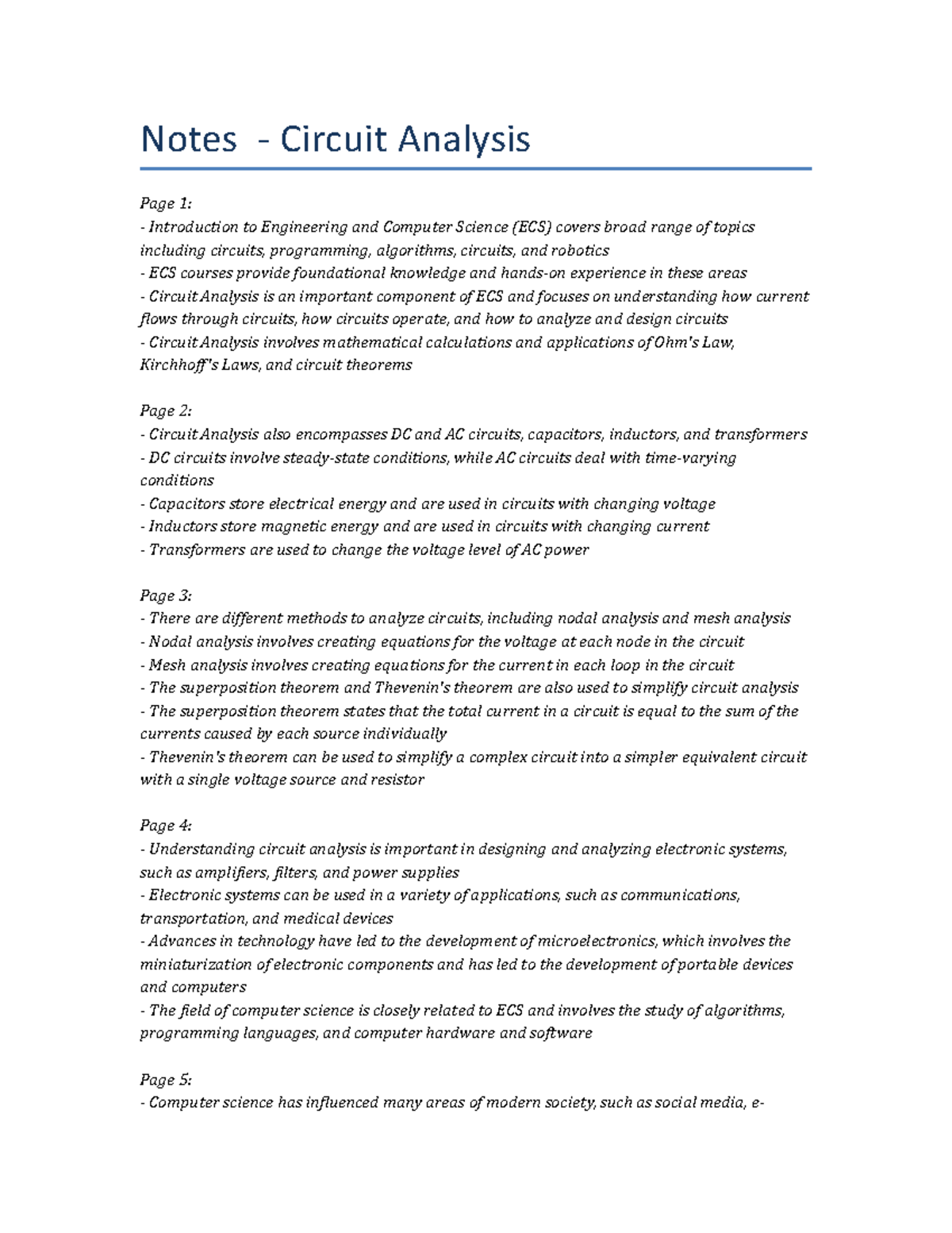 Lecture notes - Circuit Analysis - Notes - Circuit Analysis Page 1 ...
