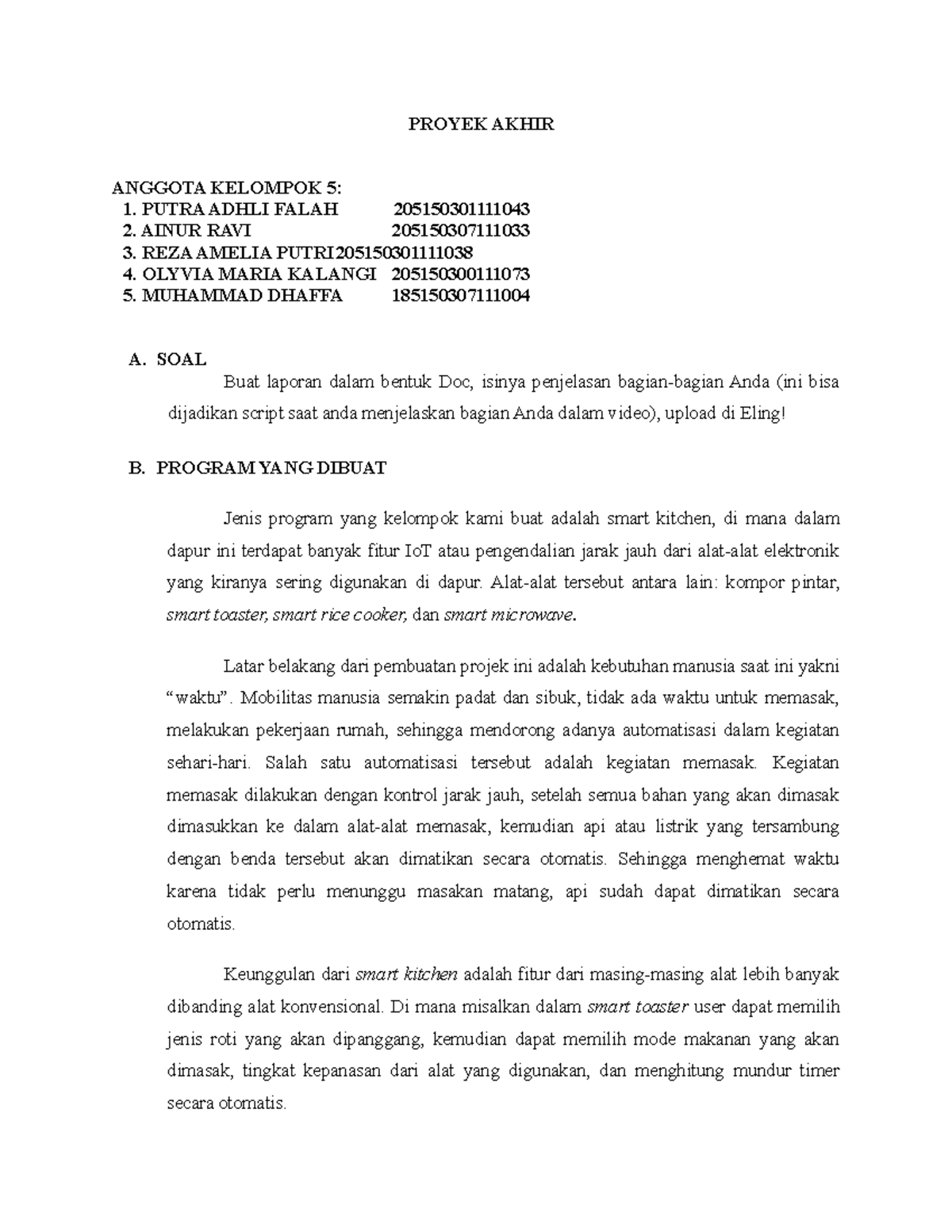 Laporan Proyek Akhir - Kelompok 5 - PROYEK AKHIR ANGGOTA KELOMPOK 5: 1 ...