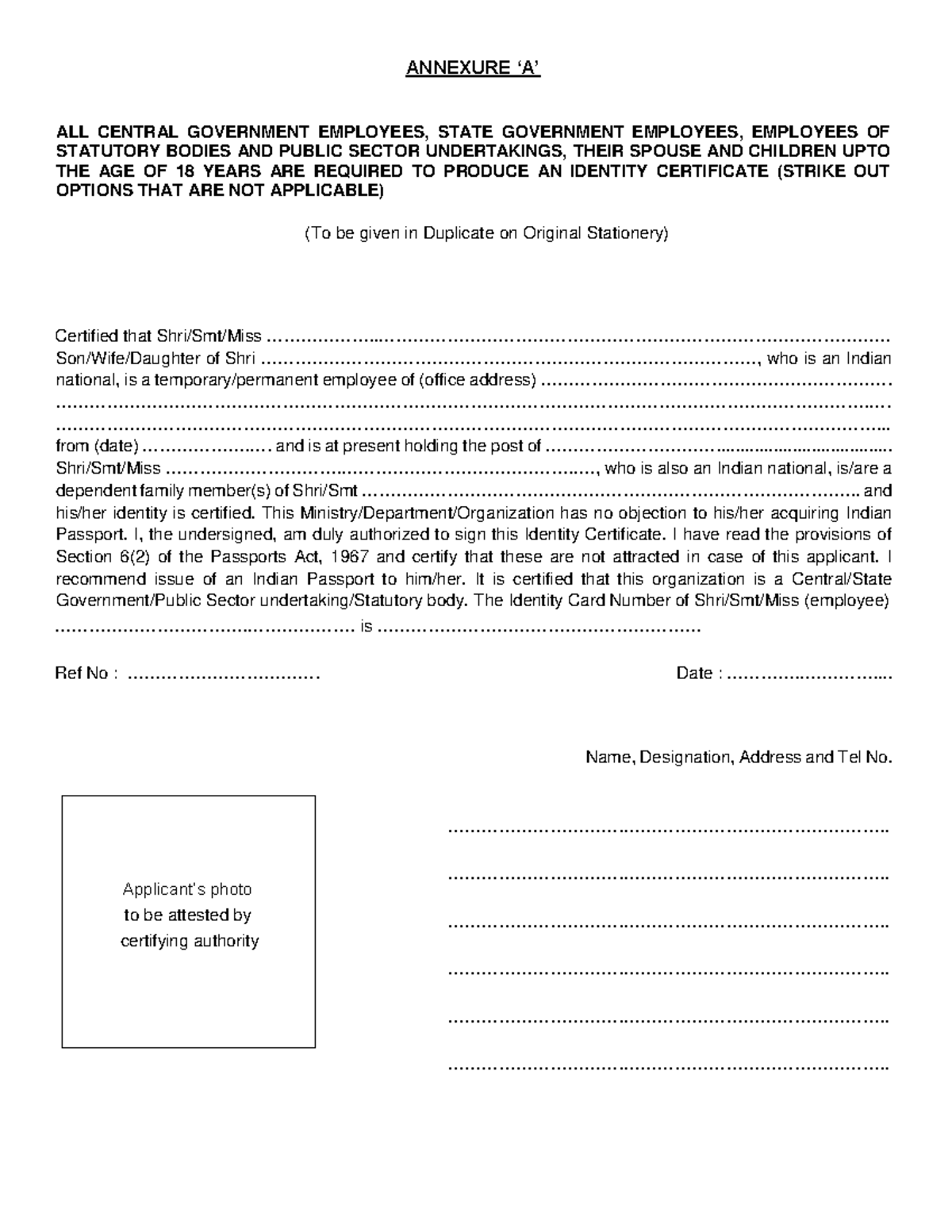 Annexure A - ann - ANNEXURE ‘A’ ALL CENTRAL GOVERNMENT EMPLOYEES, STATE ...