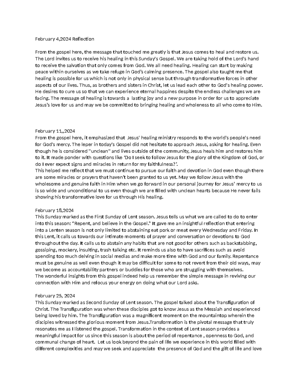 Reflection Papers - February 4,2024 Reflection From the gospel here ...