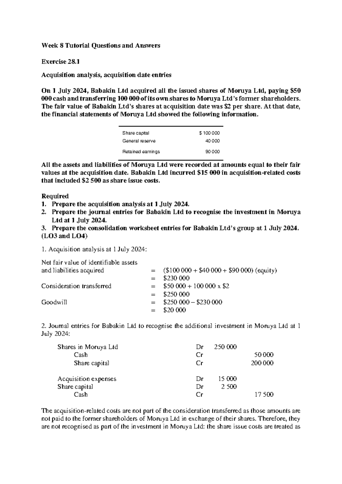 Week 8 Tutorial Questions and Answers 1 - Week 8 Tutorial Questions and Answers Exercise 28 ...