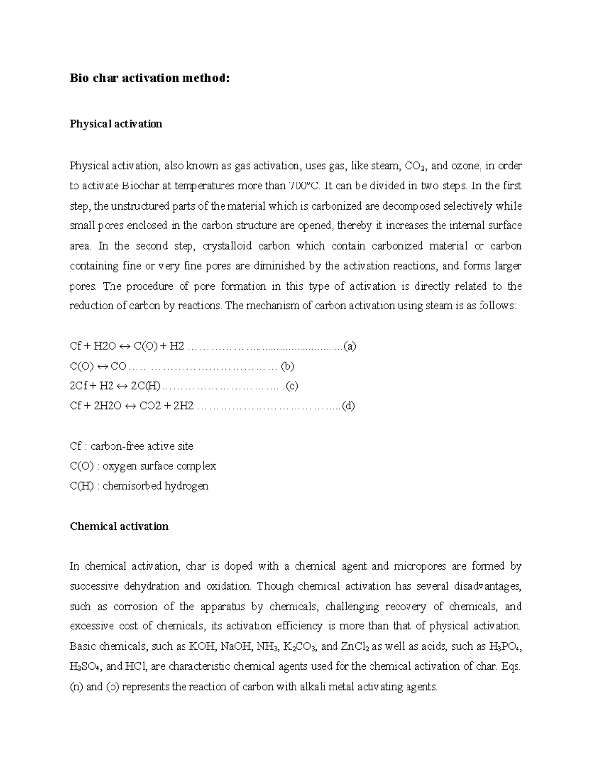 Bio char activation method - Bio char activation method: Physical ...