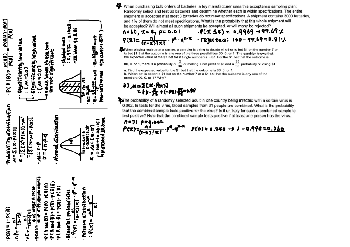 Stat Exam 2 - Midterm 2 cheat sheet - P(A)· 1 P(F) probability ...