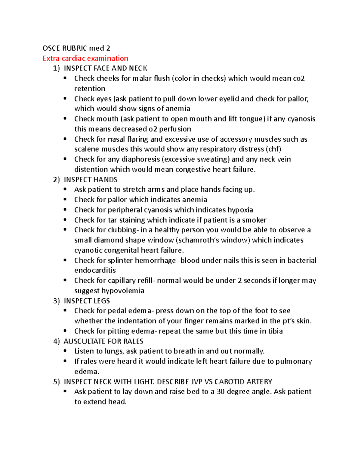 OSCE Rubric med 2 - Guide to OSCE exam - OSCE RUBRIC med 2 Extra ...