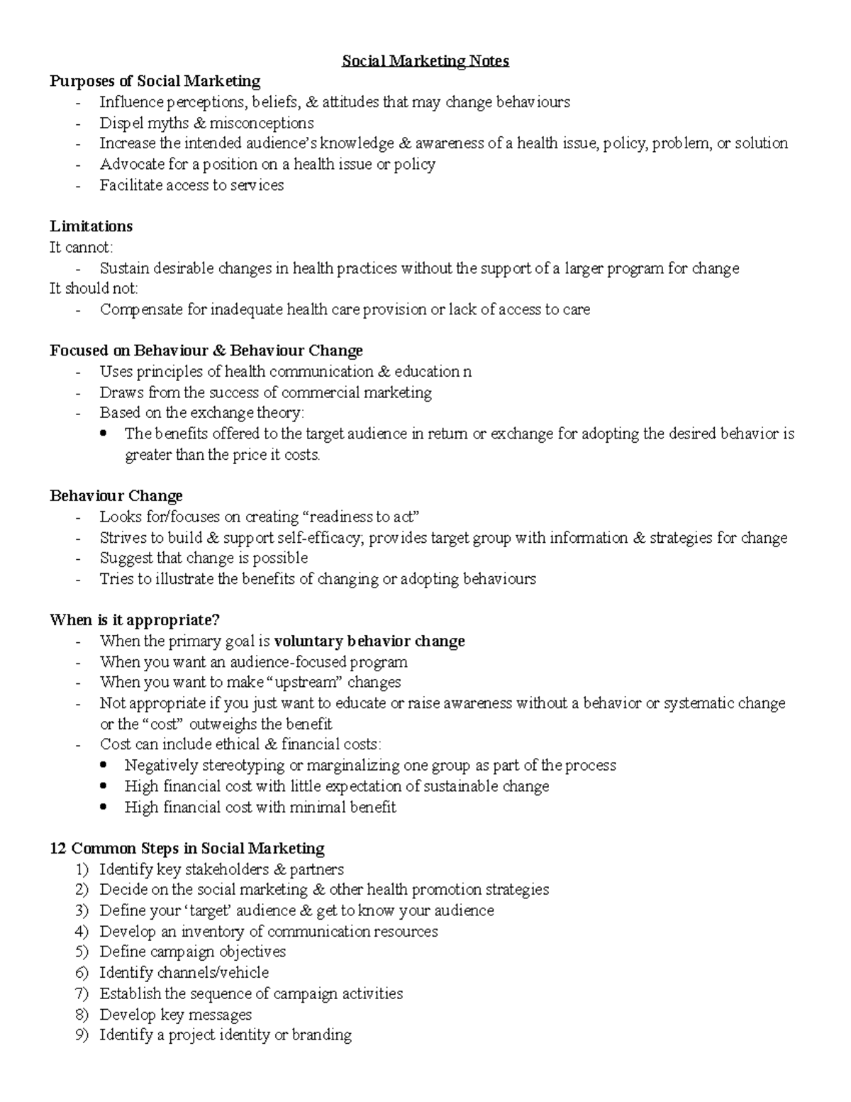 Social Marketing Notes - Social Marketing Notes Purposes of Social ...