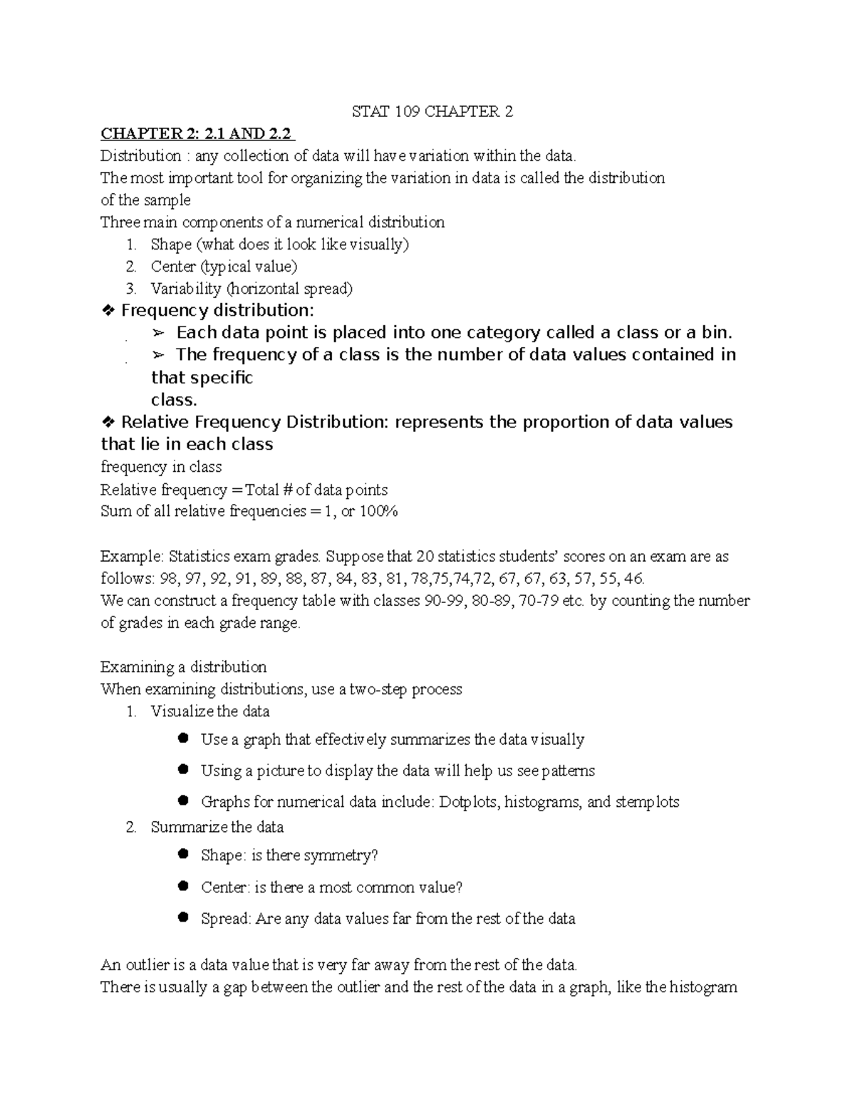 Stat 109 chapter 2 notes - STAT 109 CHAPTER 2 CHAPTER 2: 2 AND 2 ...
