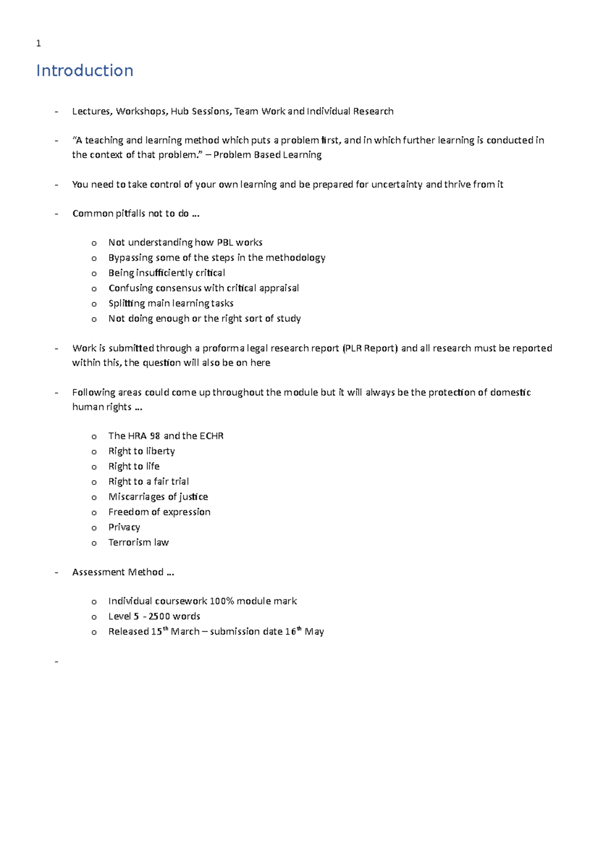 1. Introduction - Lecture 1 - 1 Introduction Lectures, Workshops, Hub ...