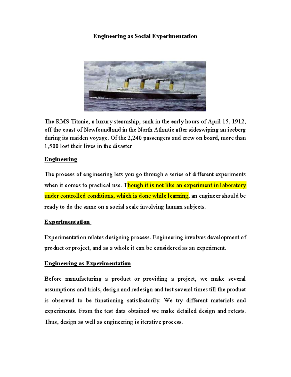 Engineering as Social Experimentation - Of the 2,240 passengers and ...