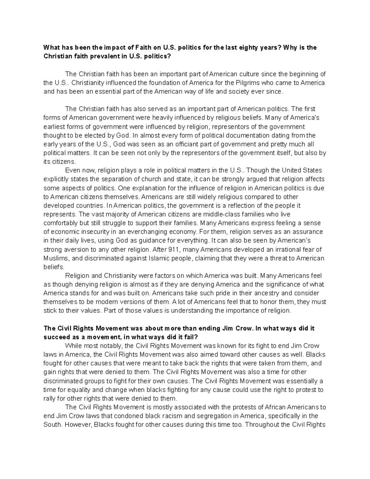 American History - What has been the impact of Faith on U. politics for ...