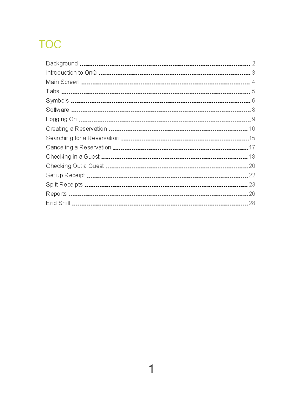 ONQ - TOC Background Introduction to OnQ Main Screen Tabs Symbols ...