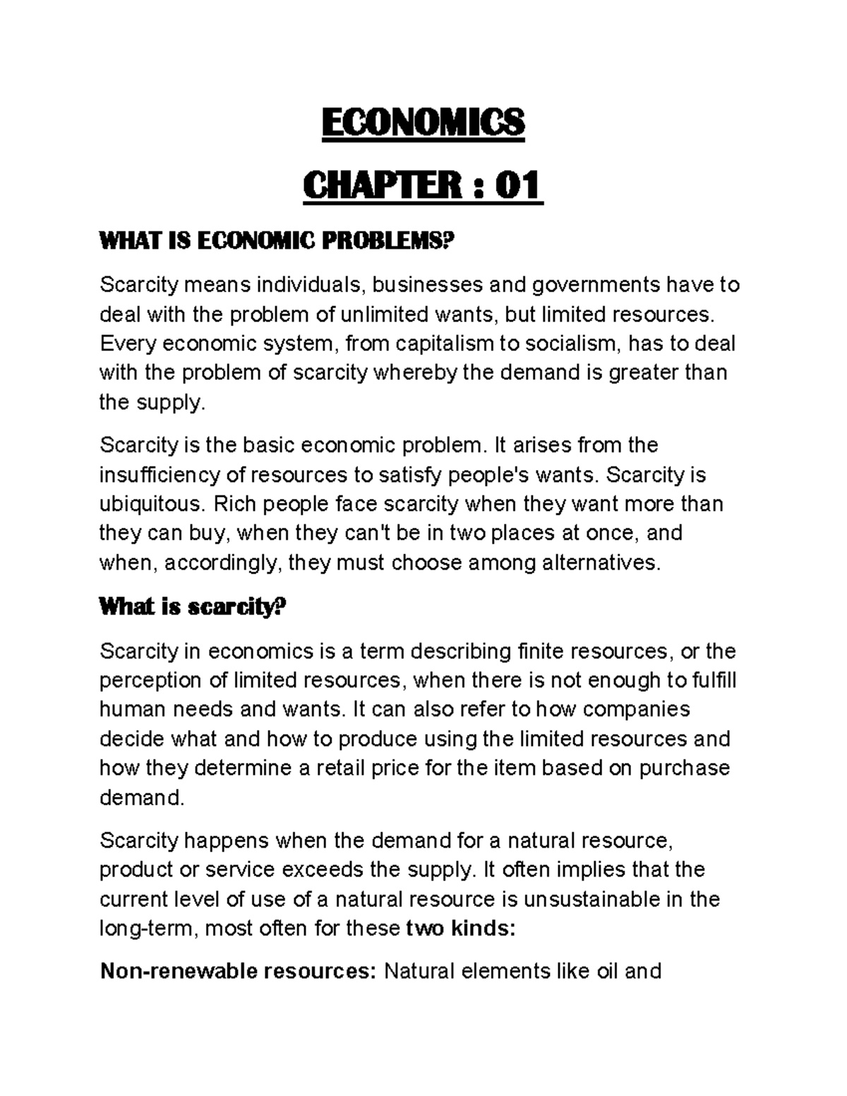 Economics ( Chapter 01 ) - ECONOMICS CHAPTER : 01 WHAT IS ECONOMIC ...