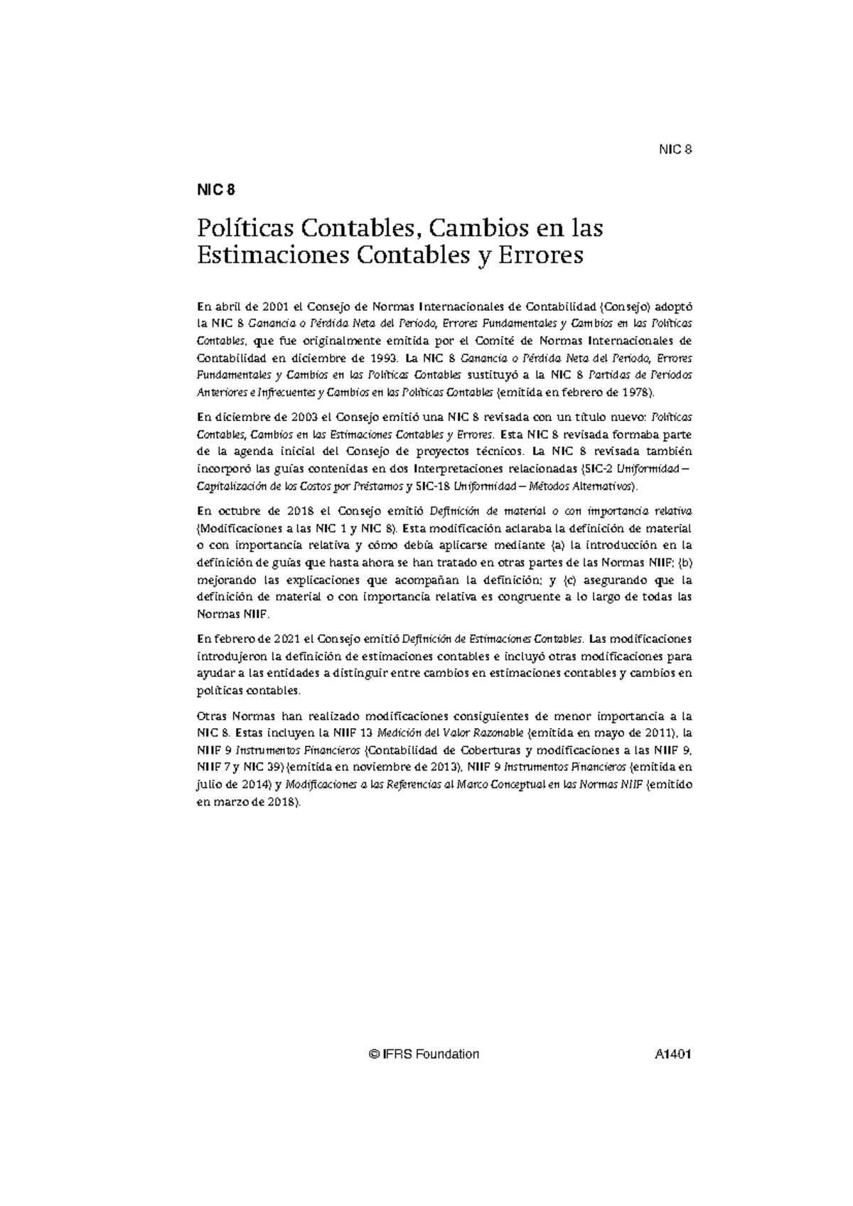 Nic8 - Nic 8 - NIC 8 Políticas Contables, Cambios en las Estimaciones ...