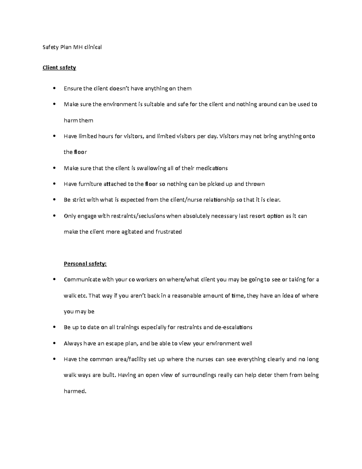 Safety Plan MH clinical 11 - Safety Plan MH clinical Client safety ...