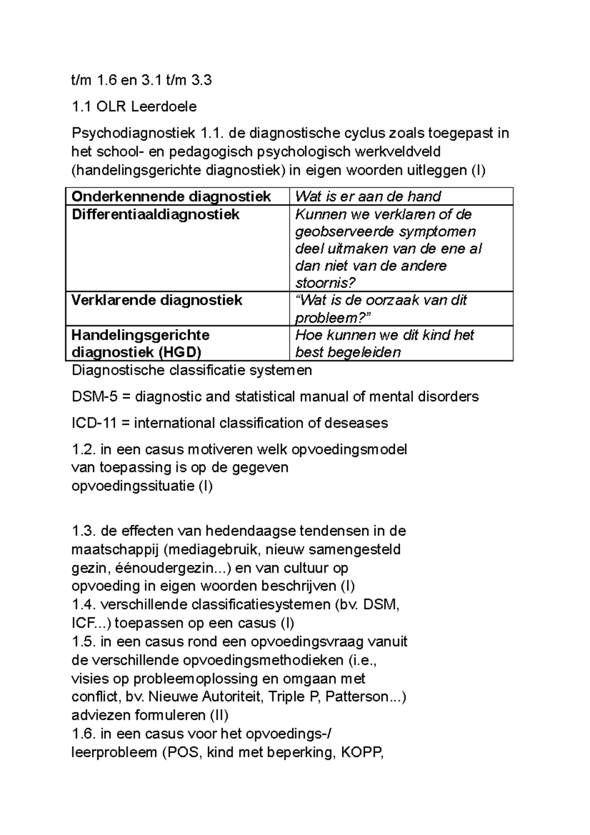 T - gygyugu - t/m 1 en 3 t/m 3. 1 OLR Leerdoele Psychodiagnostiek 1. de ...