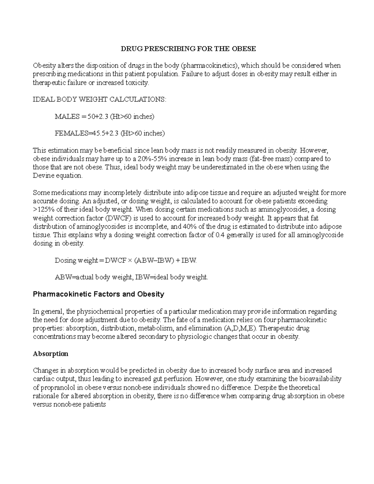 DRUG Prescribing FOR THE Obese - DRUG PRESCRIBING FOR THE OBESE Obesity ...