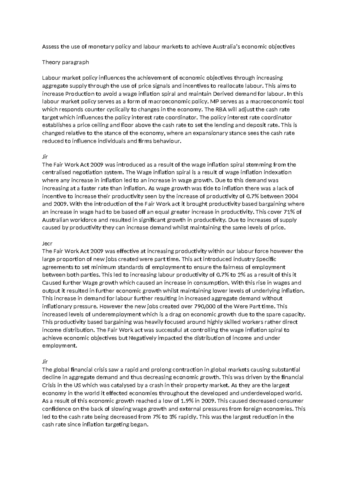 Ecos - Assess the use of monetary policy and labour markets to achieve ...