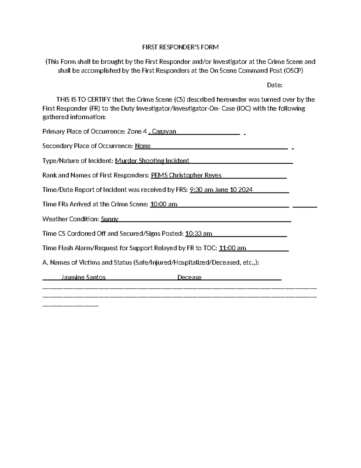 First Responders - Names of Victims and Status (Safe/Injured ...