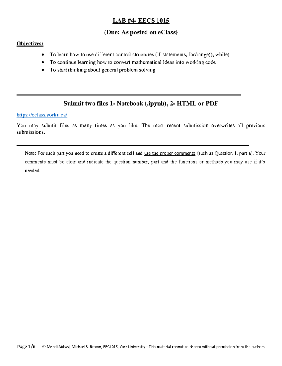 Lab4 Fall2023 This S A Lab That Is Needed In York Lab 4 Eecs 1015 Due As Posted On