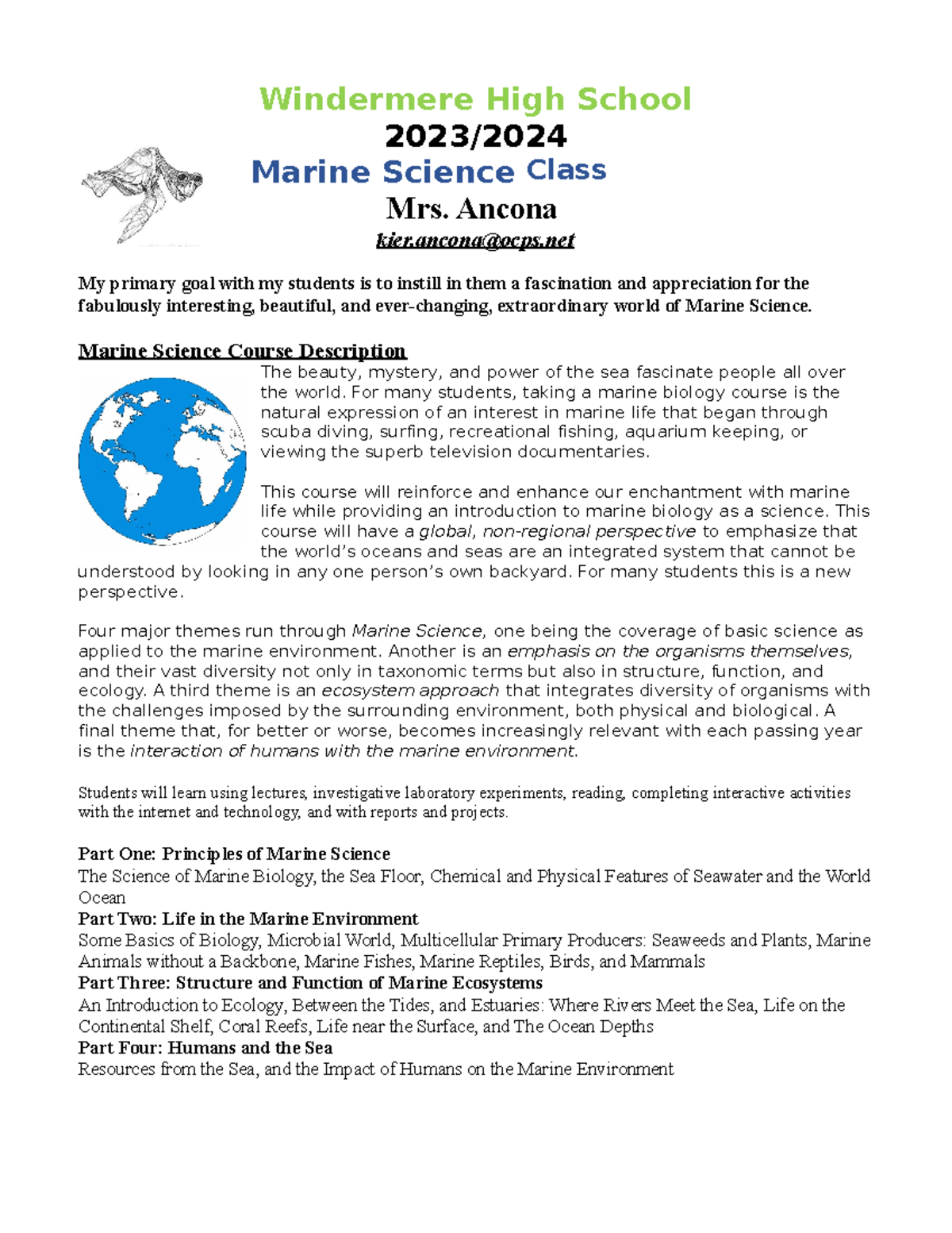 Ancona Marine Biology Syllabus-4 thhttht - Windermere High School 2023 ...