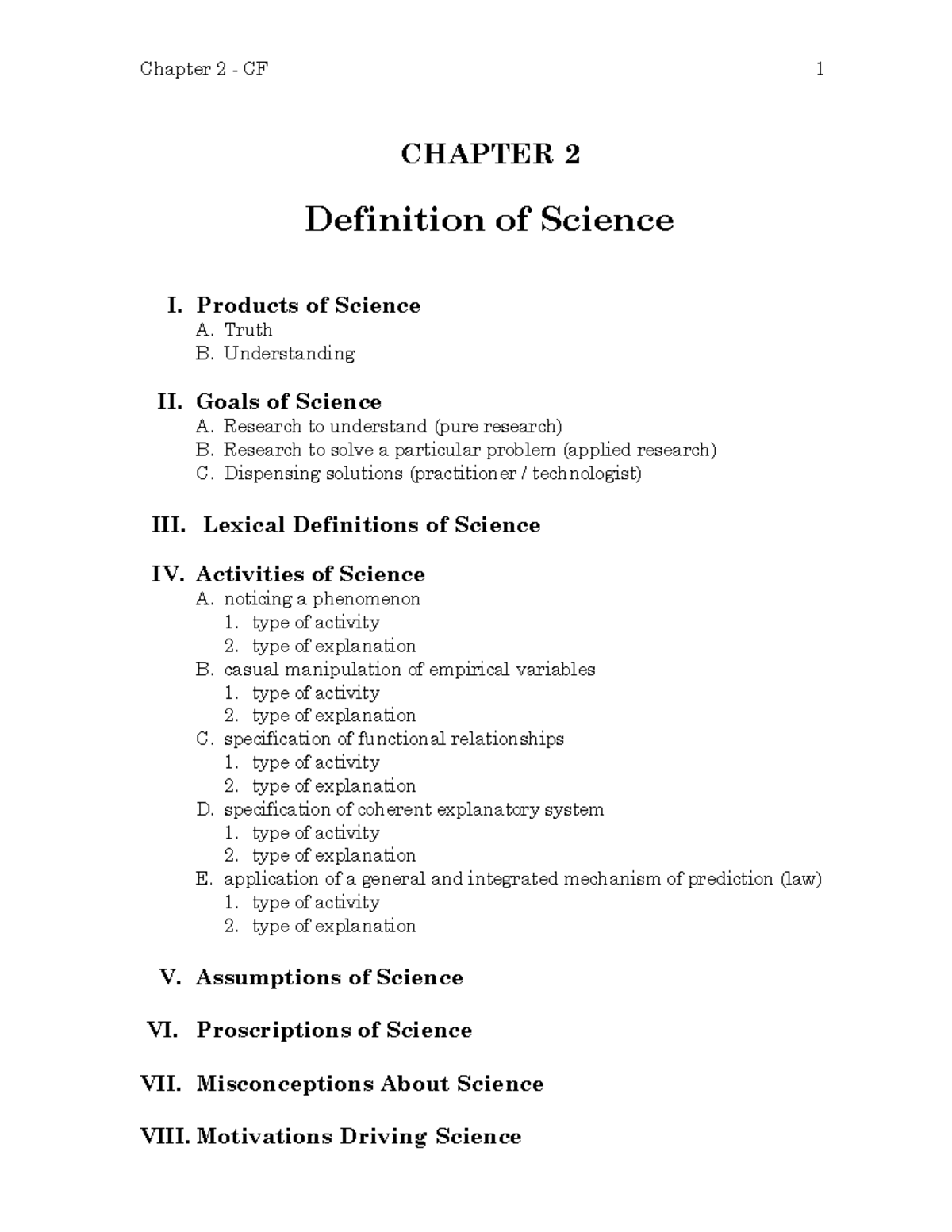 Ch2v4 - About Science - CHAPTER 2 Definition of Science I. Products of ...