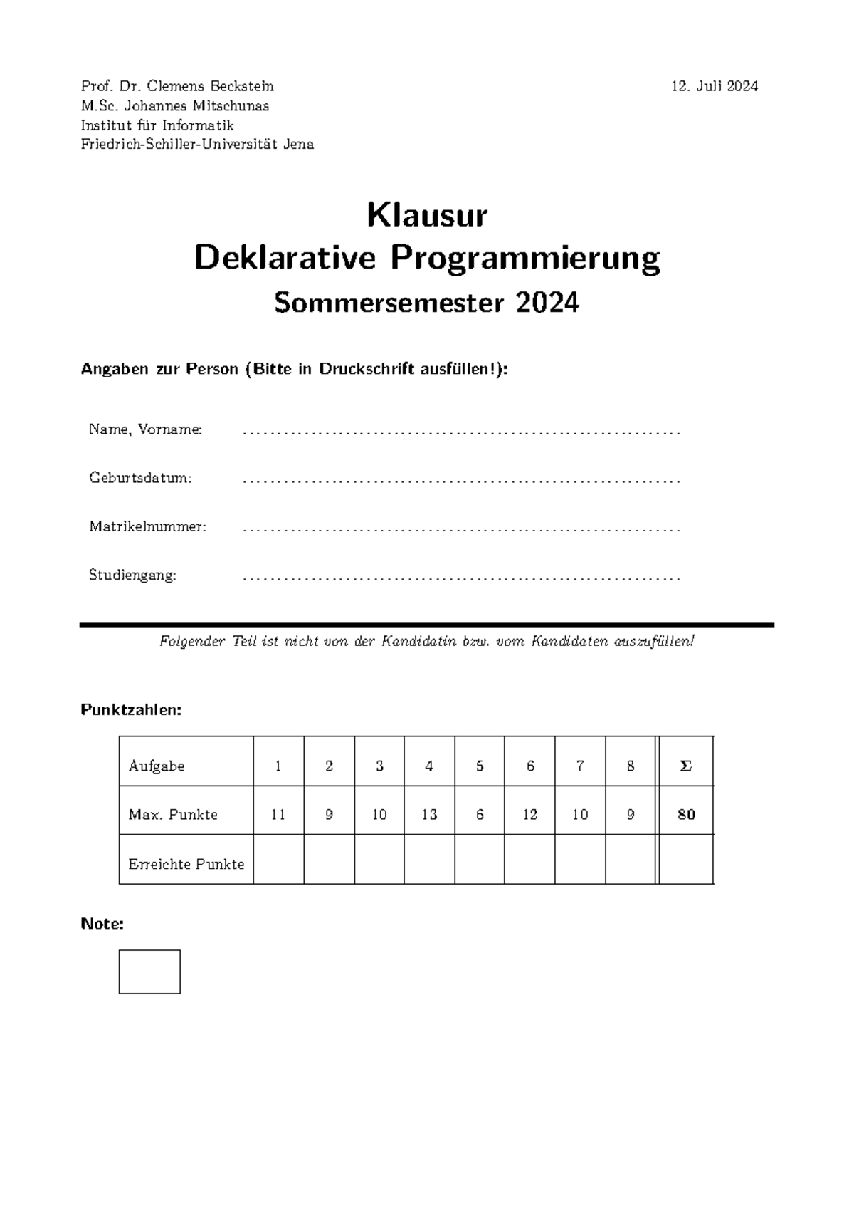 Klausur 2024-Solutions - Prof. Dr. Clemens Beckstein M. Johannes ...