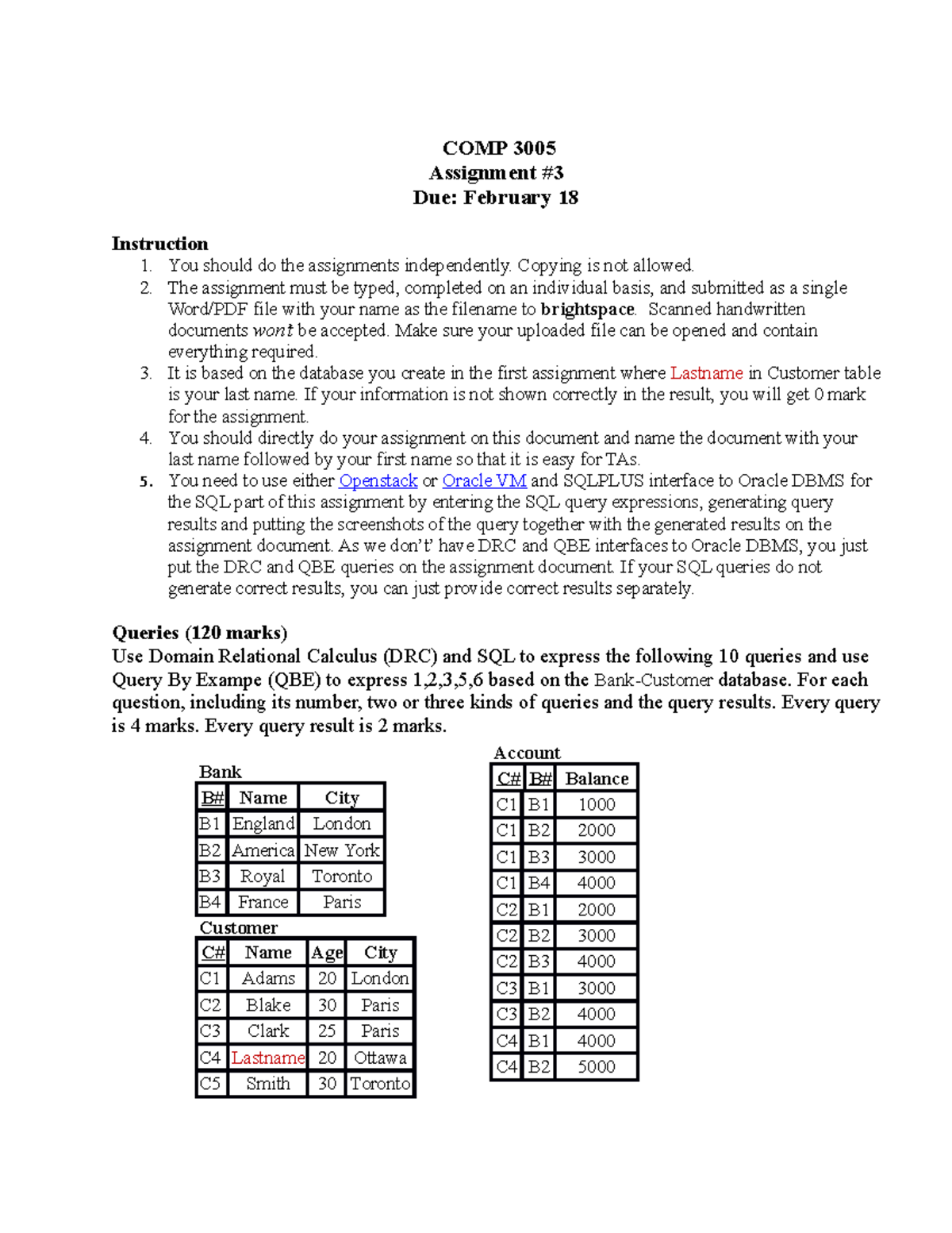 23W-AS3 solution - sfdsdsaf dsafdsa fdsafdsa fdsa fdsa - COMP 3005 ...