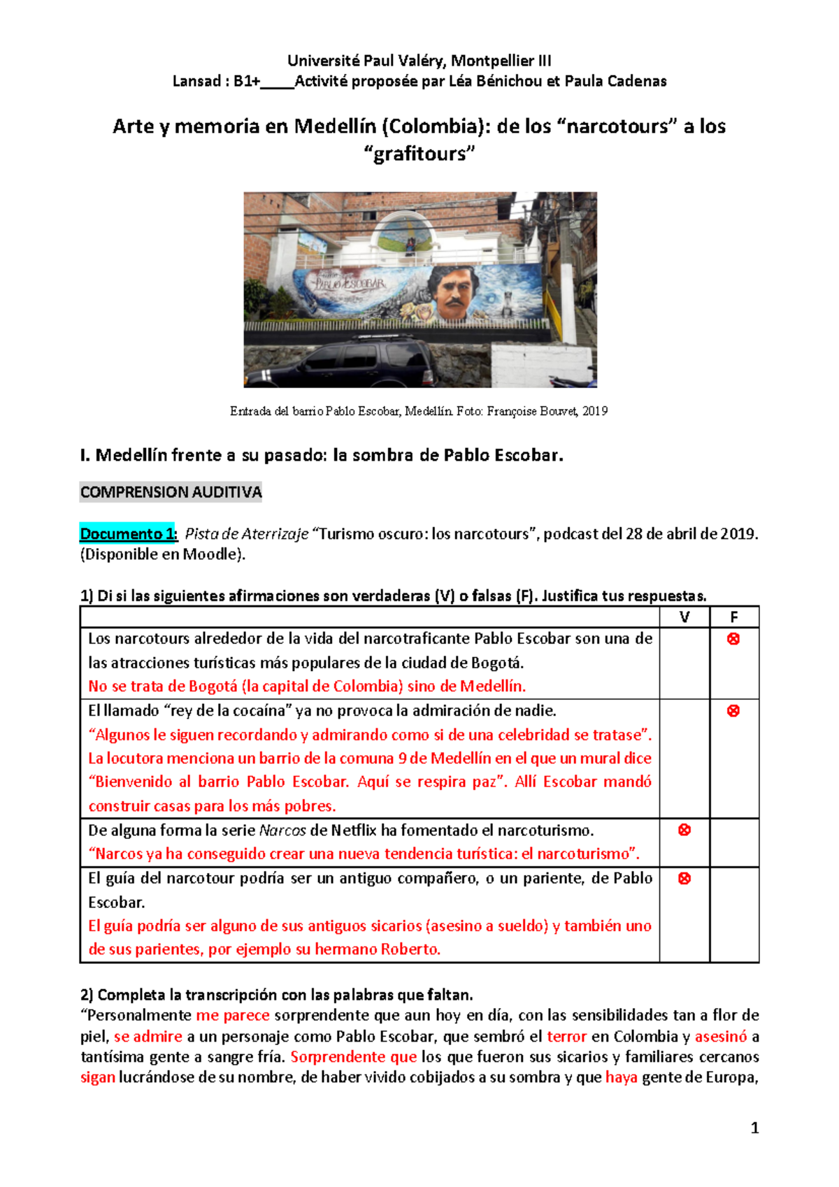 Actividad Arte y memoria en Medellín Correction - Université Paul ...