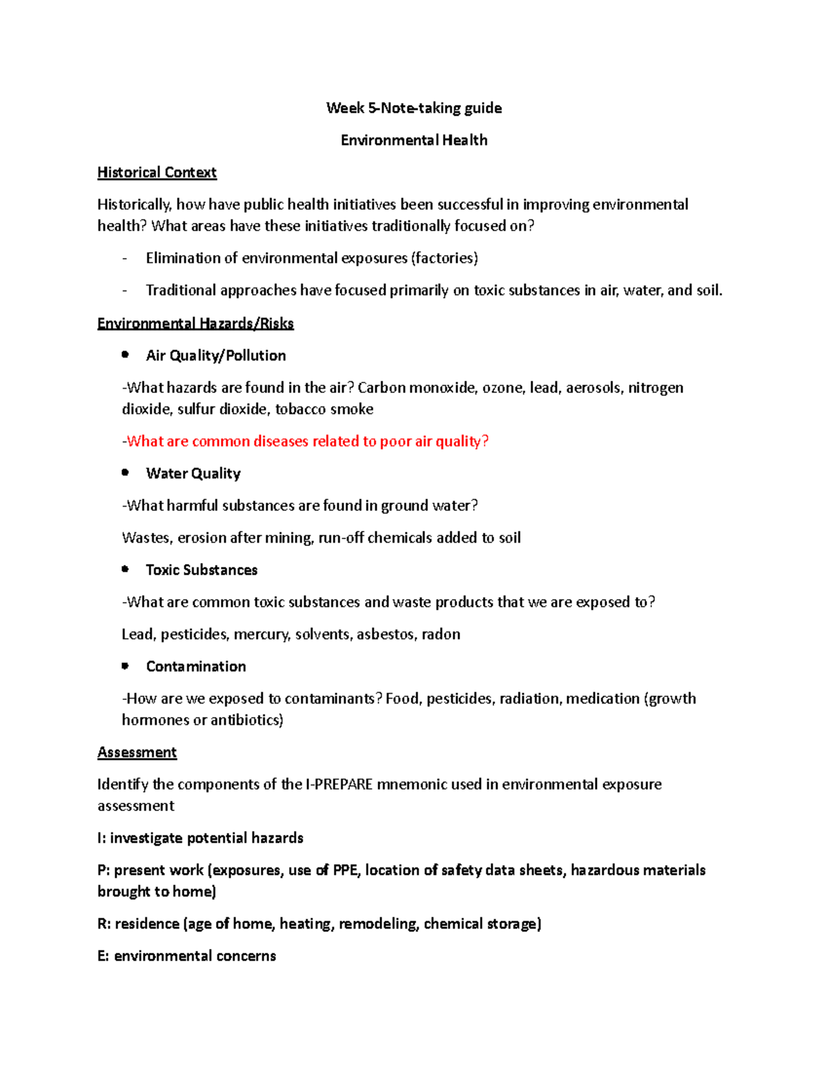 Week 5 notes - environmental healthy, community health nursing - Week 5 ...