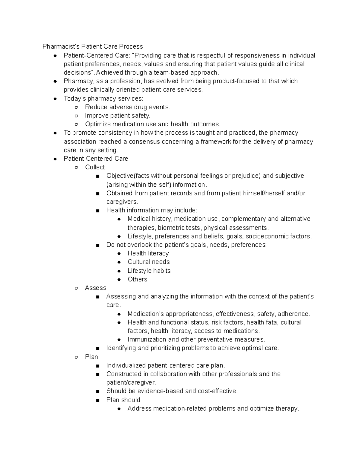 PHM 325 ( Pharmacist's Patient care process) - Pharmacist’s Patient ...