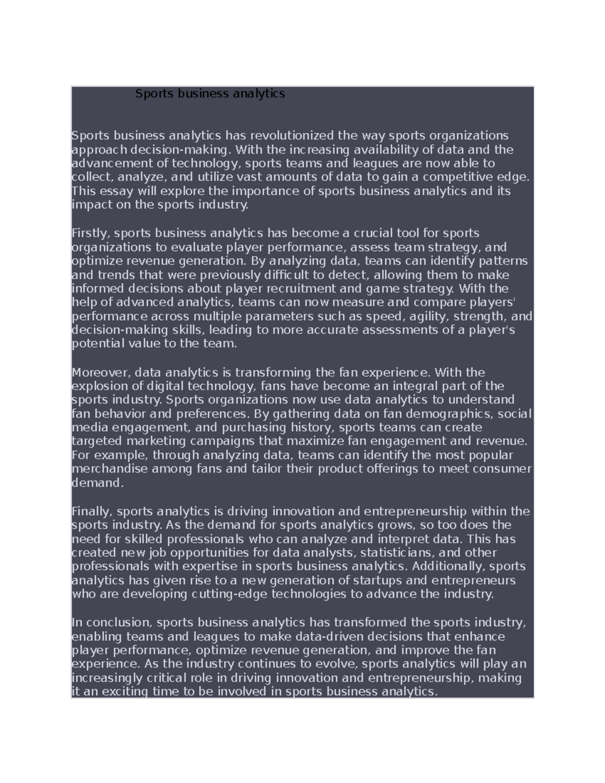 Sports Business Analytics - Sports business analytics Sports business ...