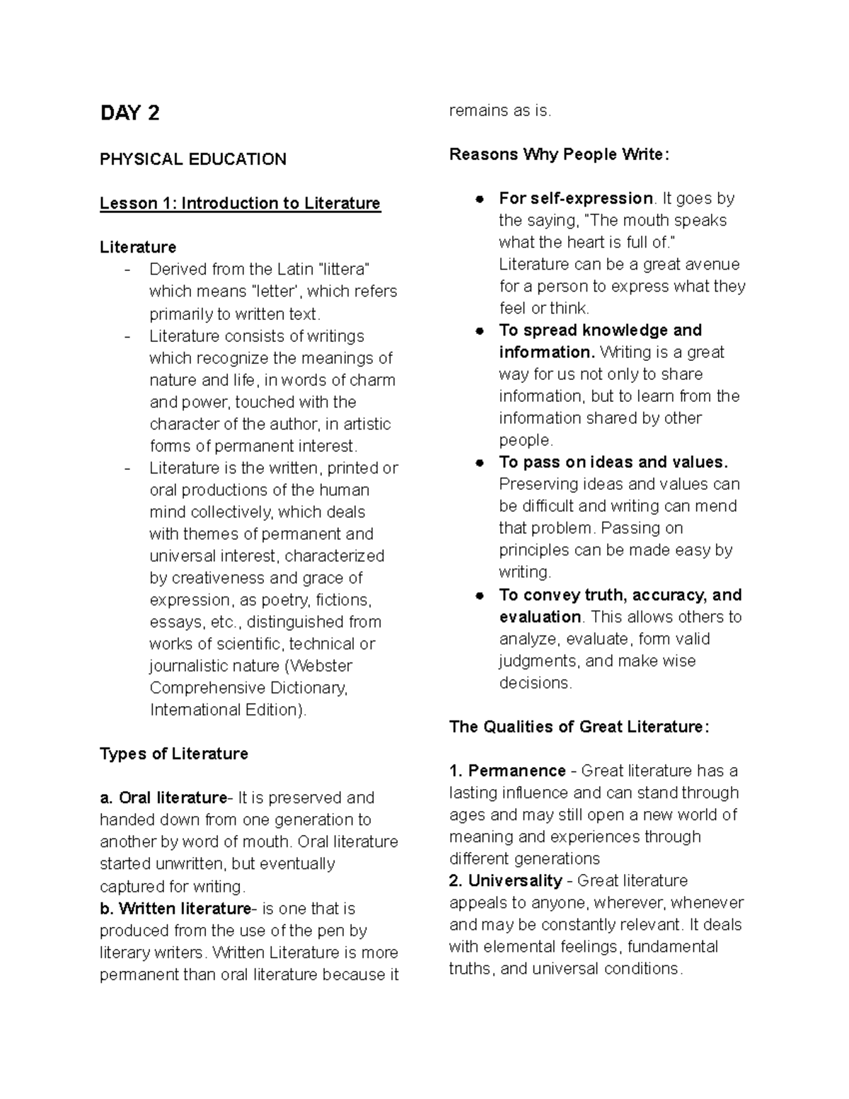 Filipino and 21st CLPW - DAY 2 PHYSICAL EDUCATION Lesson 1 ...