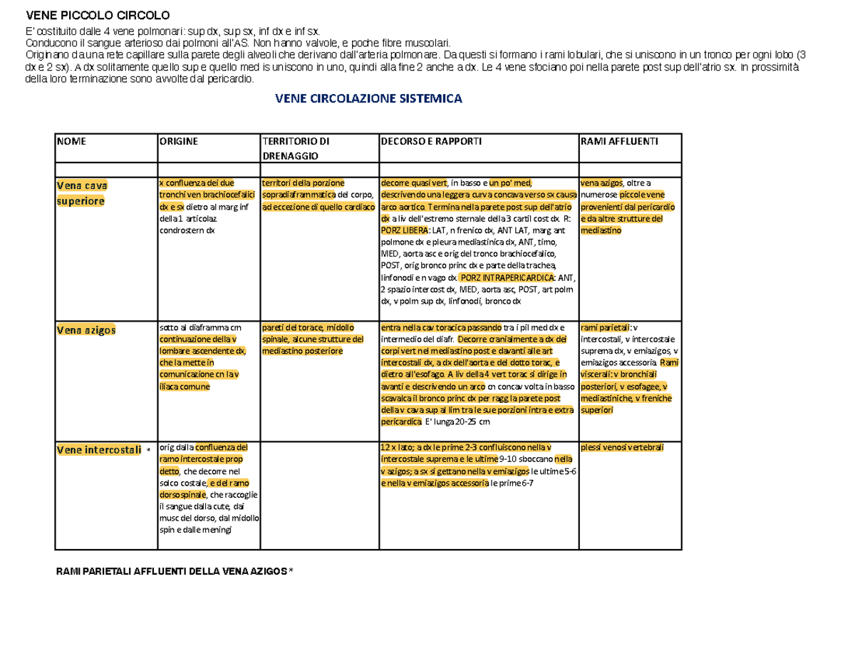 Vene - Schema - Medicina generale e specialistica e chirurgia - UniFi ...