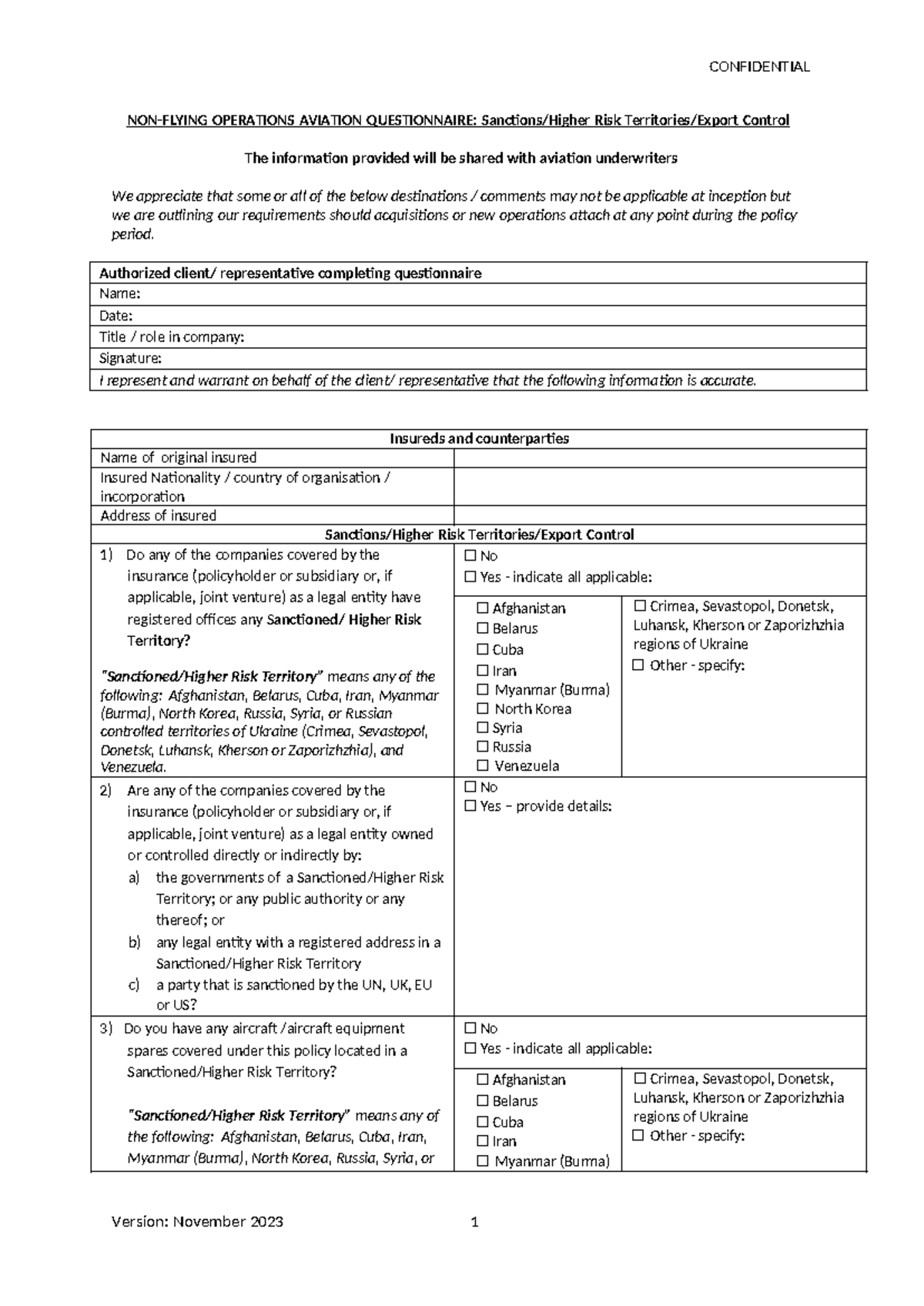 Aerospace client sanctions questionnaire Non-flying (Nov 2023 ...