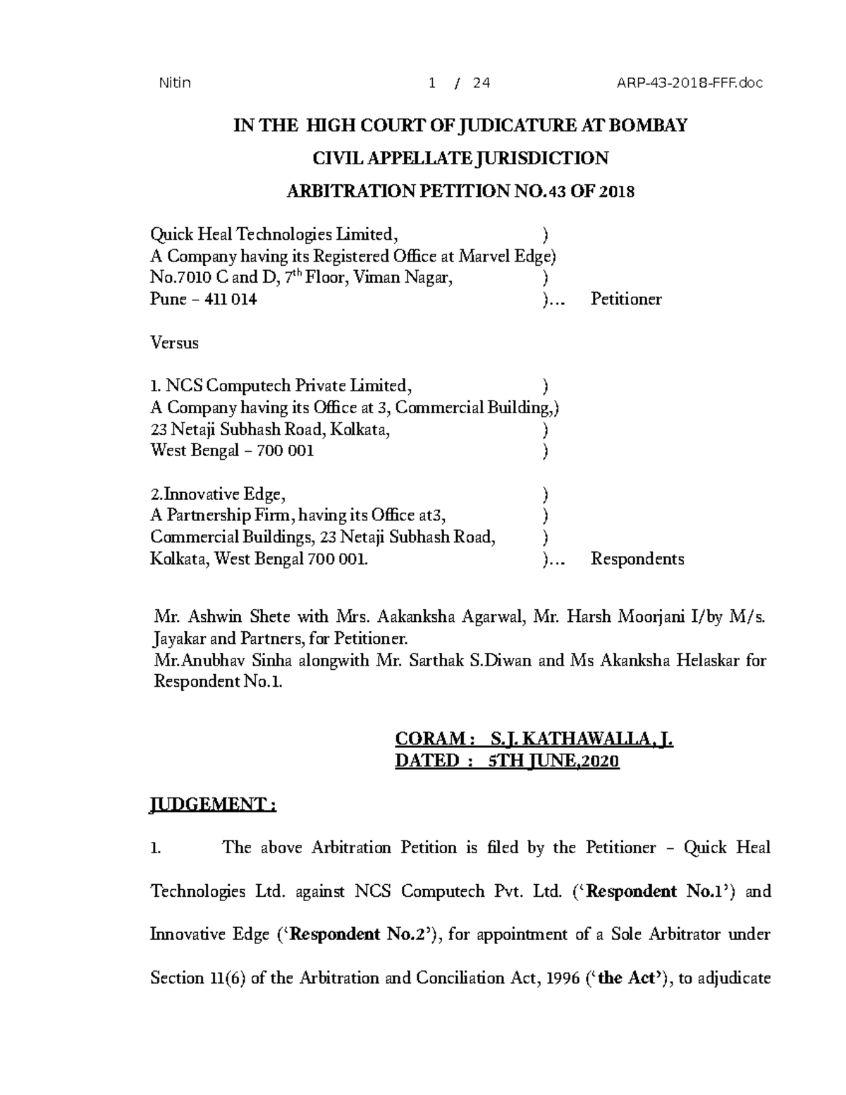1592303180 Quick Heal Technologies Limited vs NCS Computech Private ...