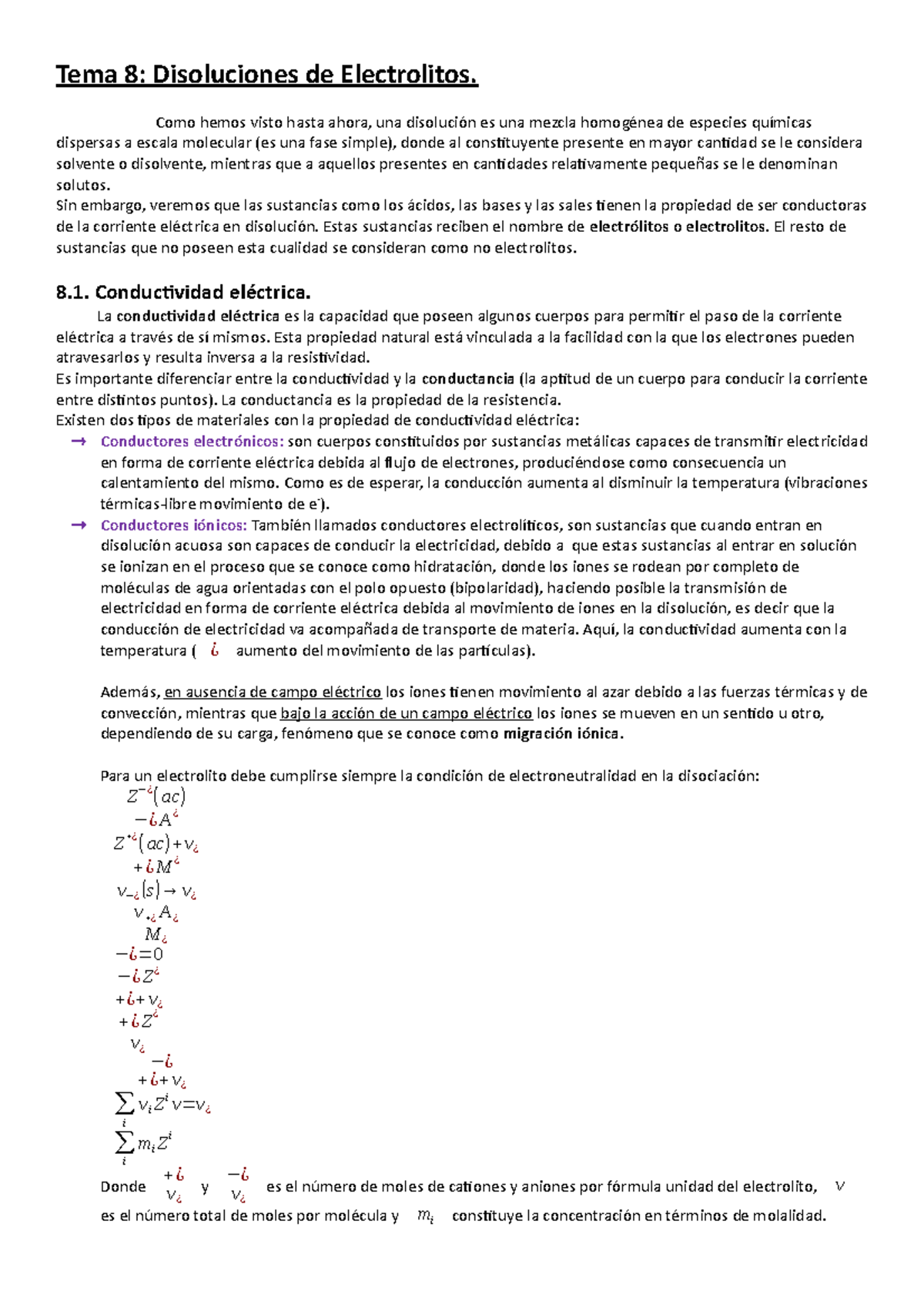 Resumen - tema 8 Disoluciones de Electrolitos - Tema 8: Disoluciones de Electrolitos. Como hemos ...