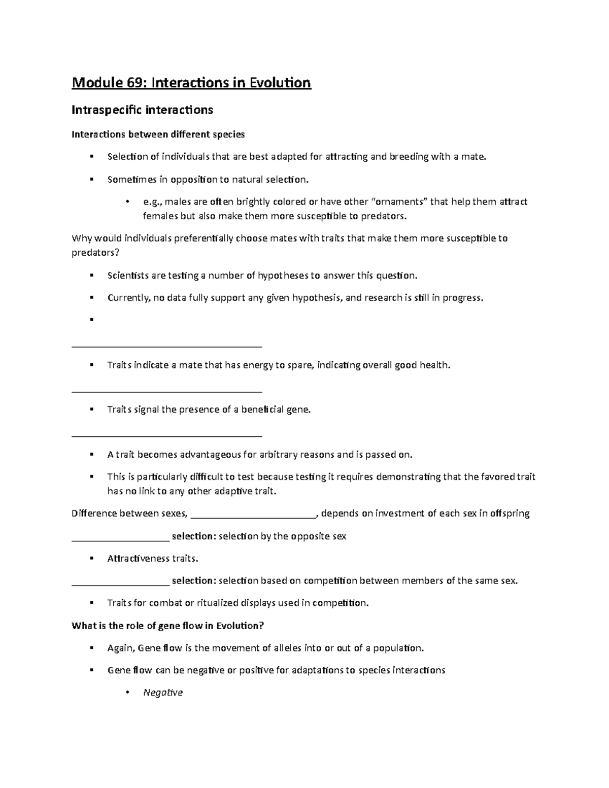 Modules 69 and 70 - Module 69: Interactions in Evolution Intraspecific ...