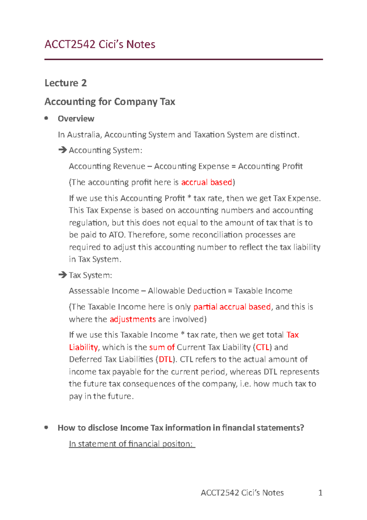 Acct2542 summary - ACCOUNTING NOTES - ACCT2542 Cici’s Notes Lecture 2 ...