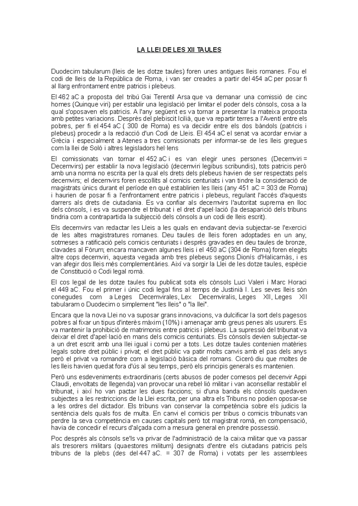 derecho romano resumenes doce tablas - LA LLEI DE LES XII TAULES ...