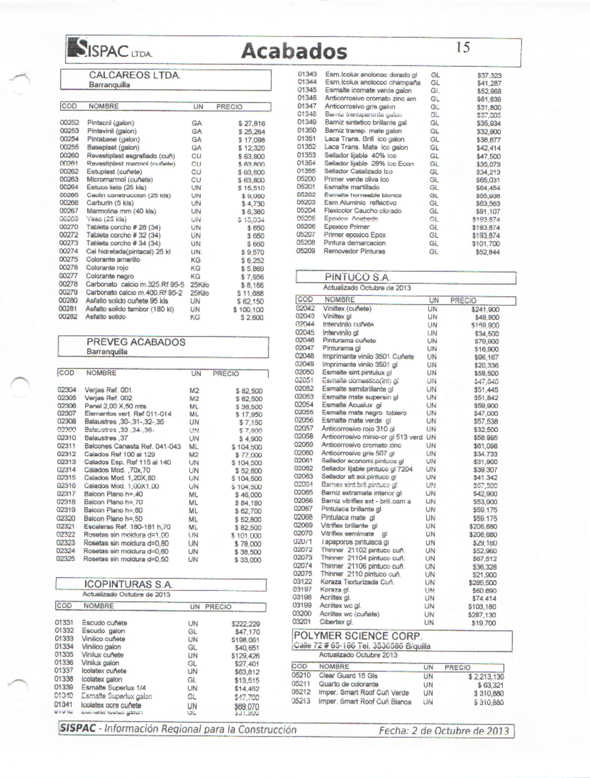 Lista de precios Octubre 2014 - Contabilidad de Costos - Studocu