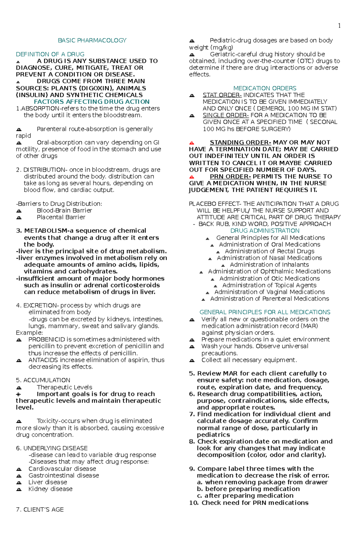 Basic pharmacology study guide notes - DSW 220 - Studocu