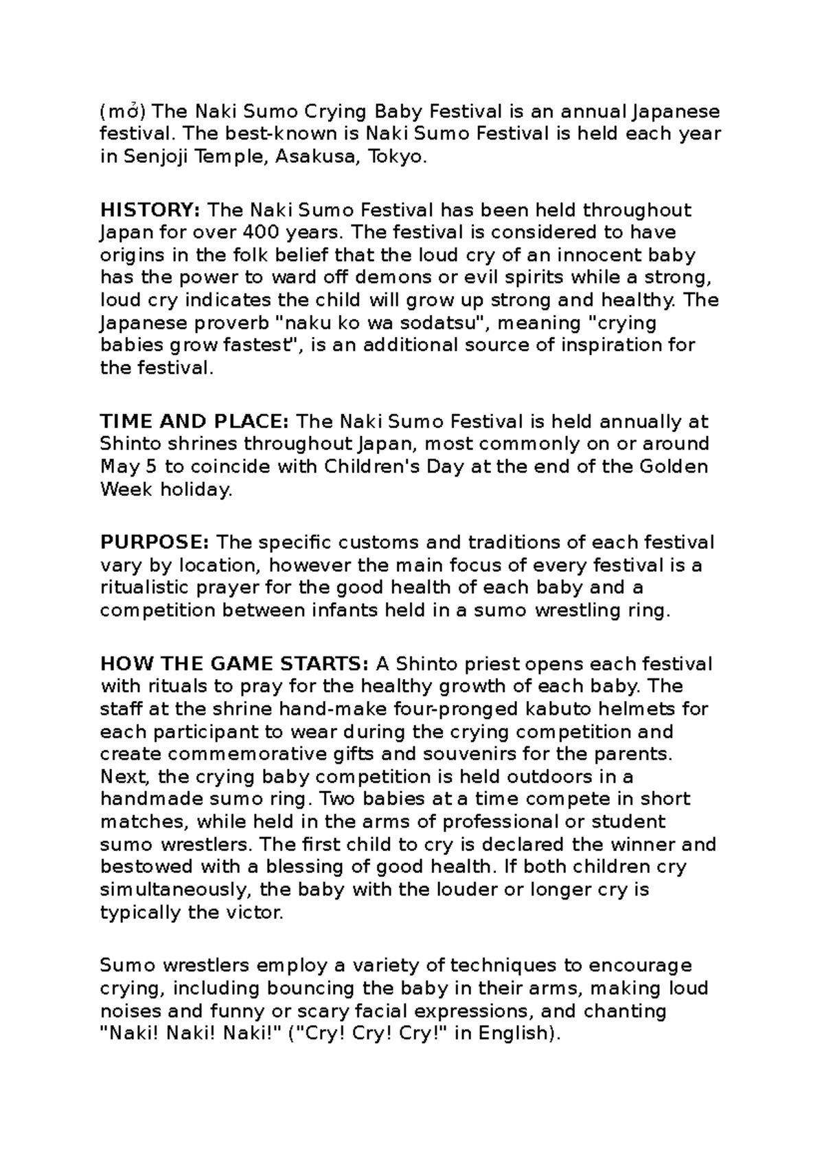 BABY Crying Competition - (mở) The Naki Sumo Crying Baby Festival is an ...