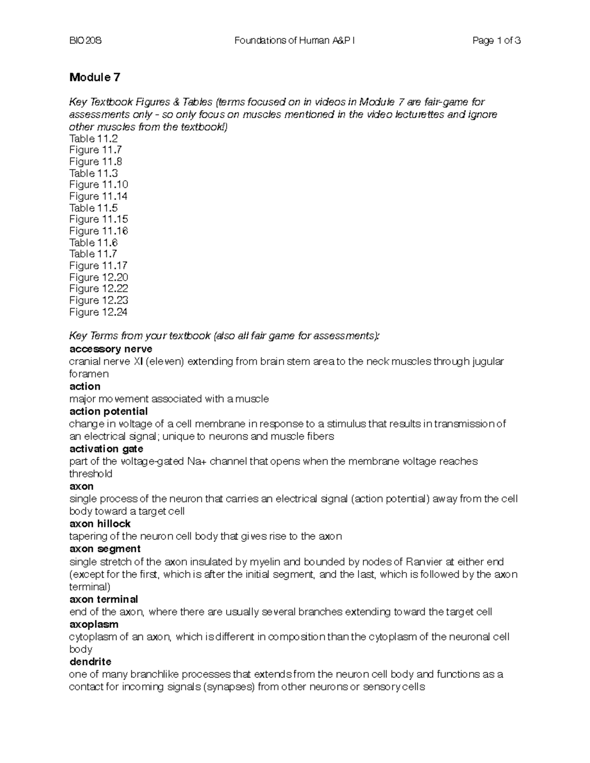 BIO208 Module 7 Key Terms-Figures - BIO208 Foundations of Human A&P I ...