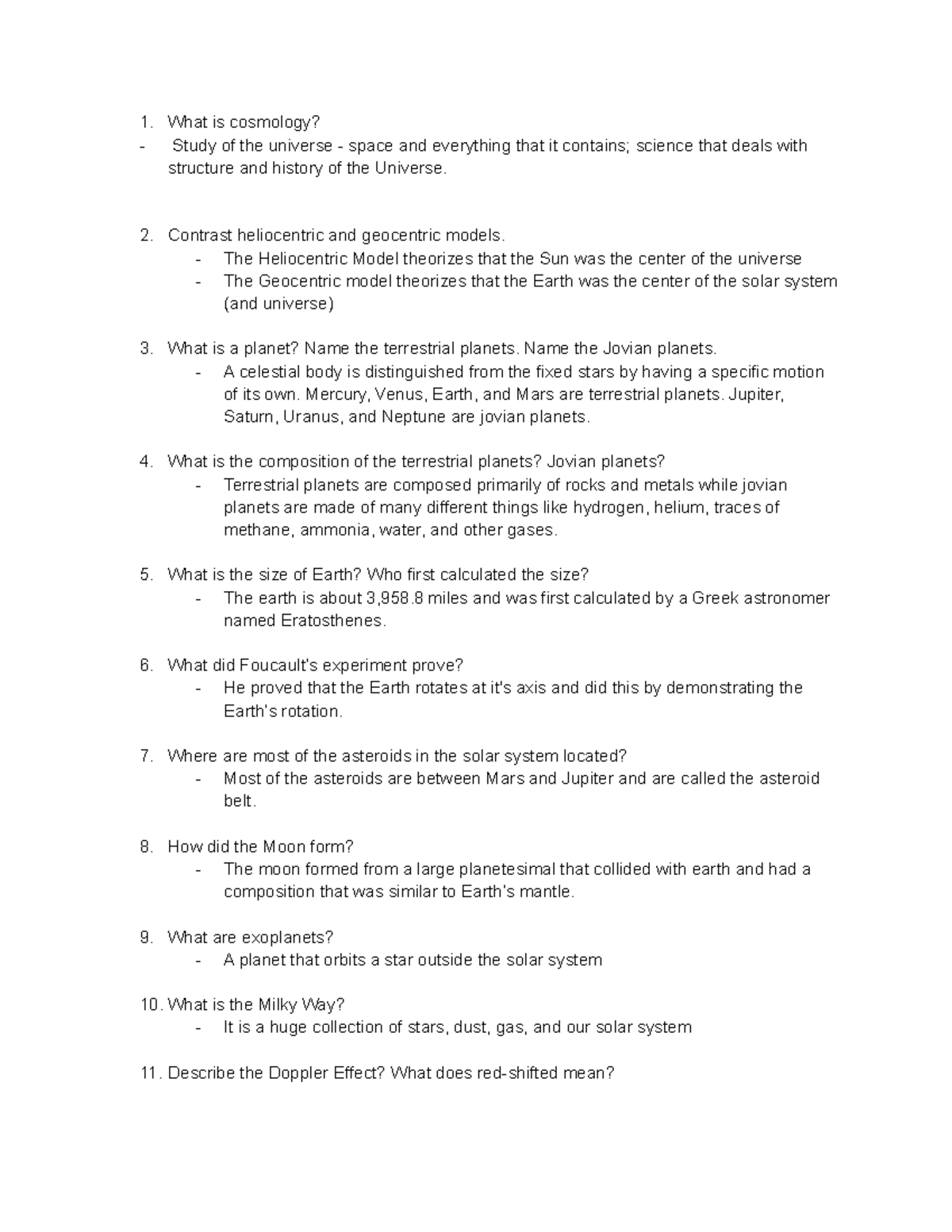 GLY Test 1 Review - Blah blah blah - What is cosmology? Study of the ...