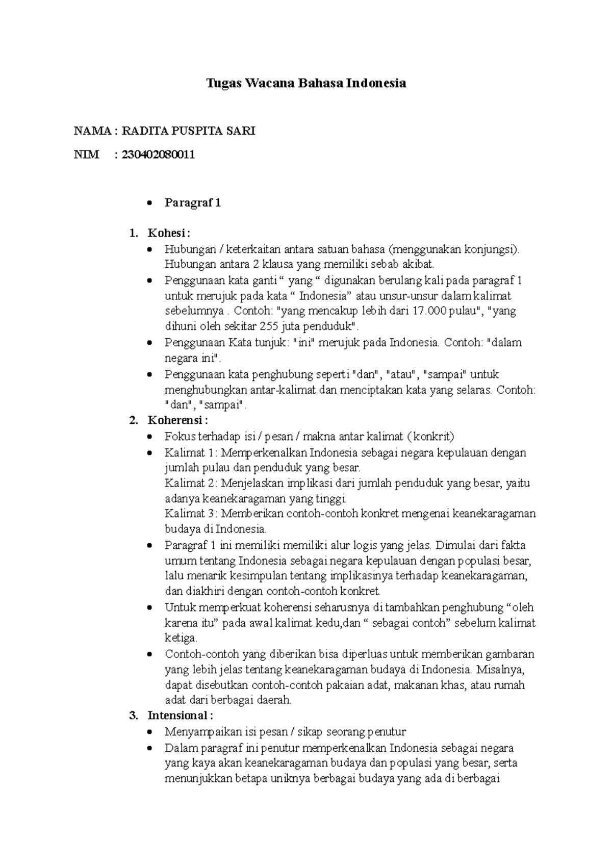 Tugas Wacana Bahasa Indonesia - Radita Puspita SARI (230402080011 ...